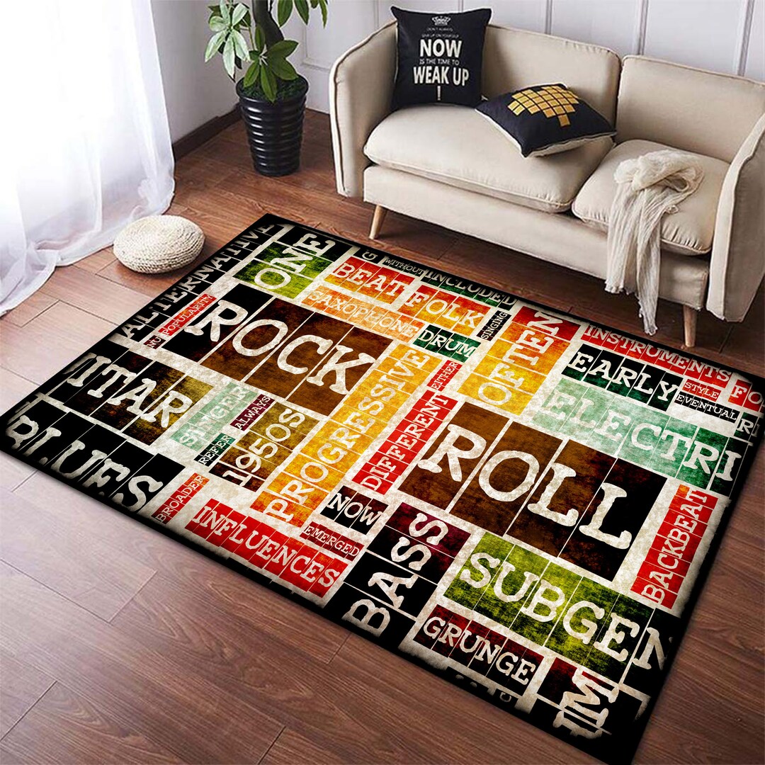 Music Abstract Rug, Music Types Design Rug, Music Poster Art Rug, Rock ...