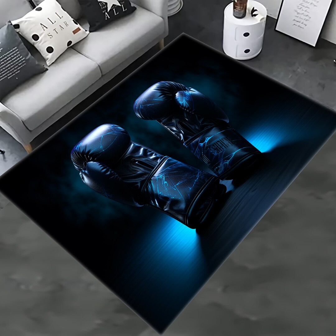 Black Boxing Gloves Rug, Blue Neon Light Boxing Rug, Boxing Gloves Rug ...