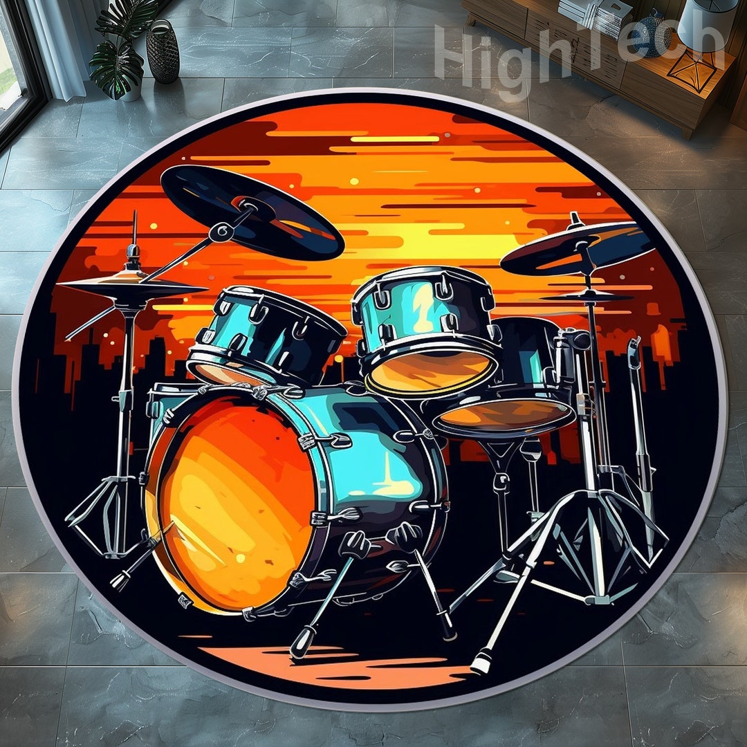 Drum Set Rug, Round Drum Set Rug, Music Rug, Music Area Rug, Music Gift ...