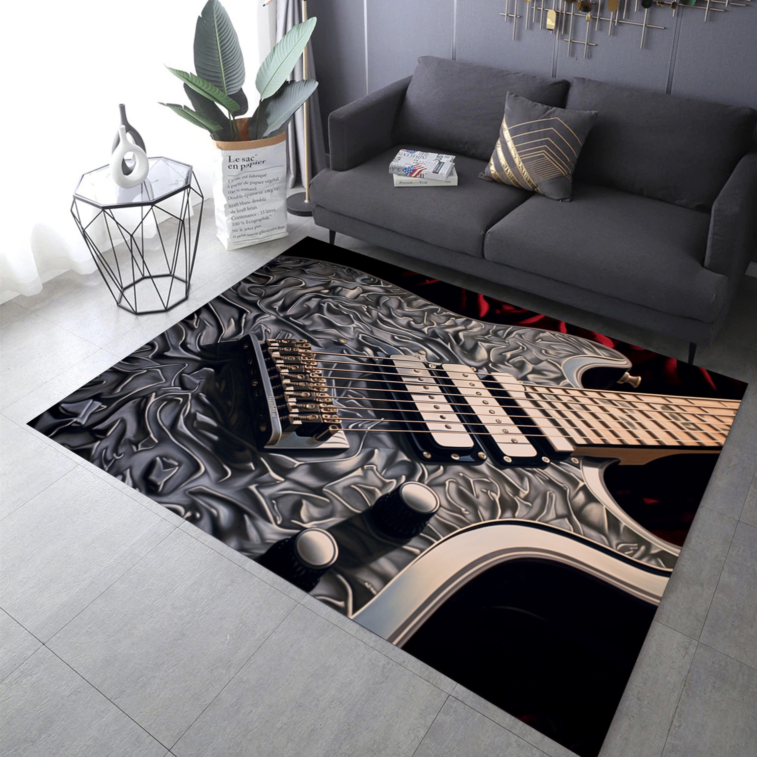 AI Designed Metallic Look Guitar Rug Music Rug Retro Guitar - Etsy