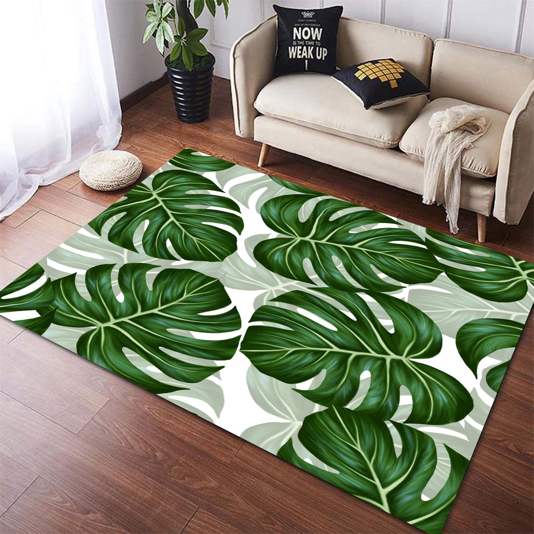 Monstera Plants Pattern Rug, Big Green Leaf Rug, Green Plant Rug, Plant ...