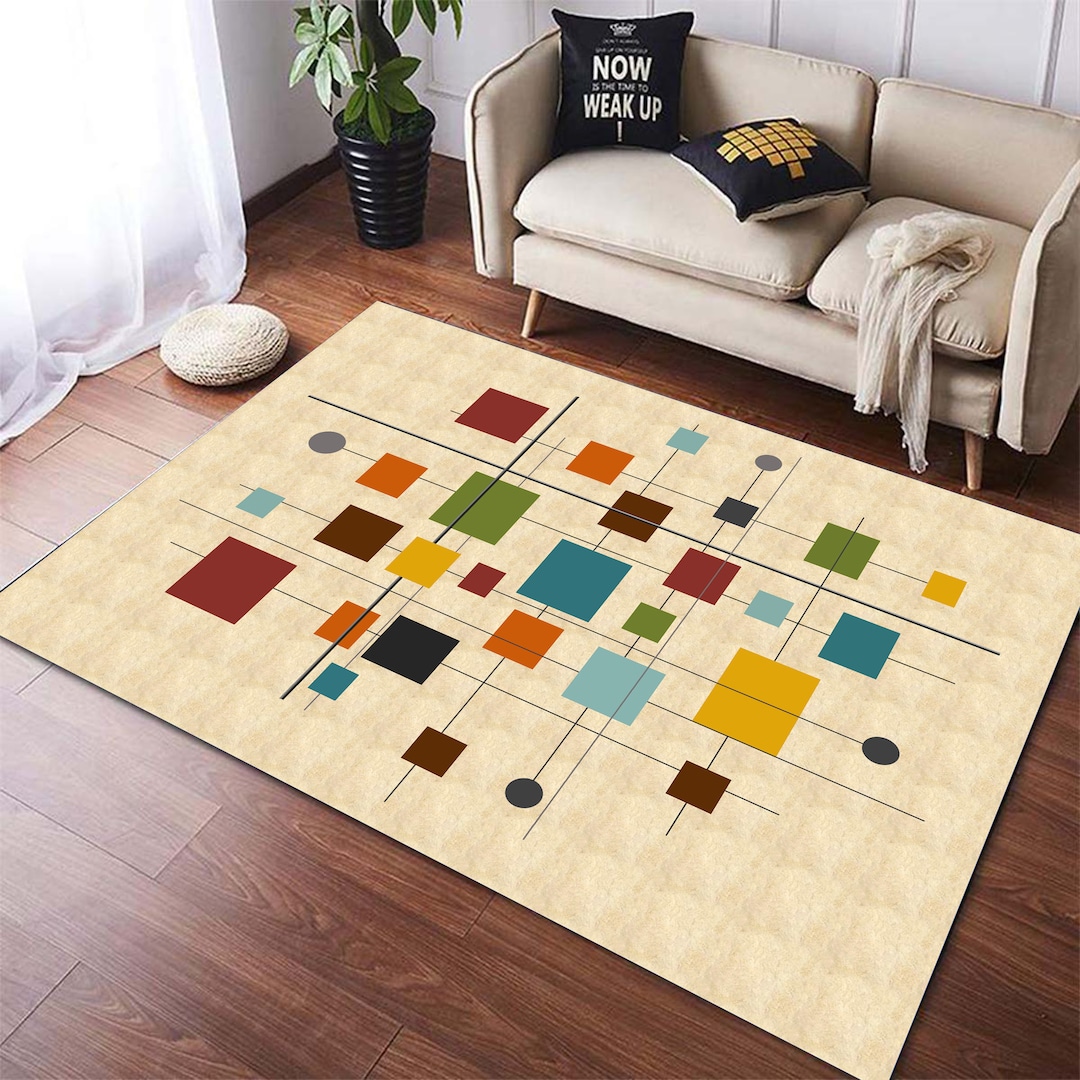 Mid Century Modern Rug, Hand Drawn Mid Century Rug, Mid Century Modern ...