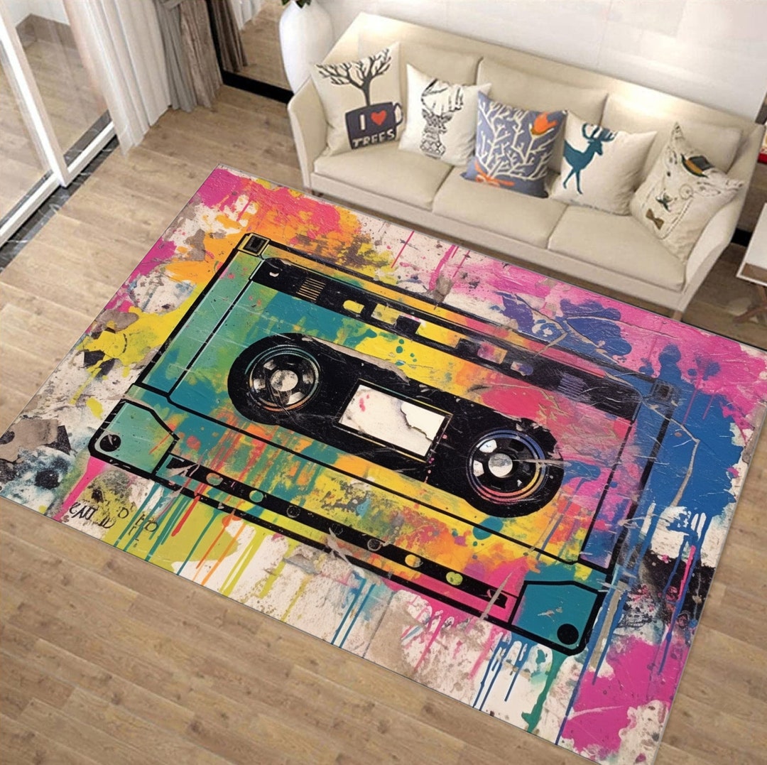 Graffiti Tape Rug, Retro Design Rug, Classic Cassette Rug, 90s Rug ...