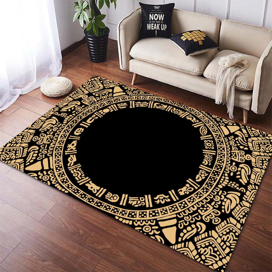 Ancient Mayan Calendar Rug, Abstract Ancient Mayan Symbols Rug, Ancient ...