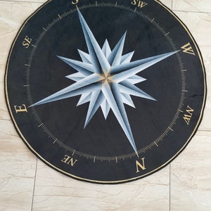 Compass Rug, Modern Compass Rug, Compass Round Rug, Gold Black and Gray ...
