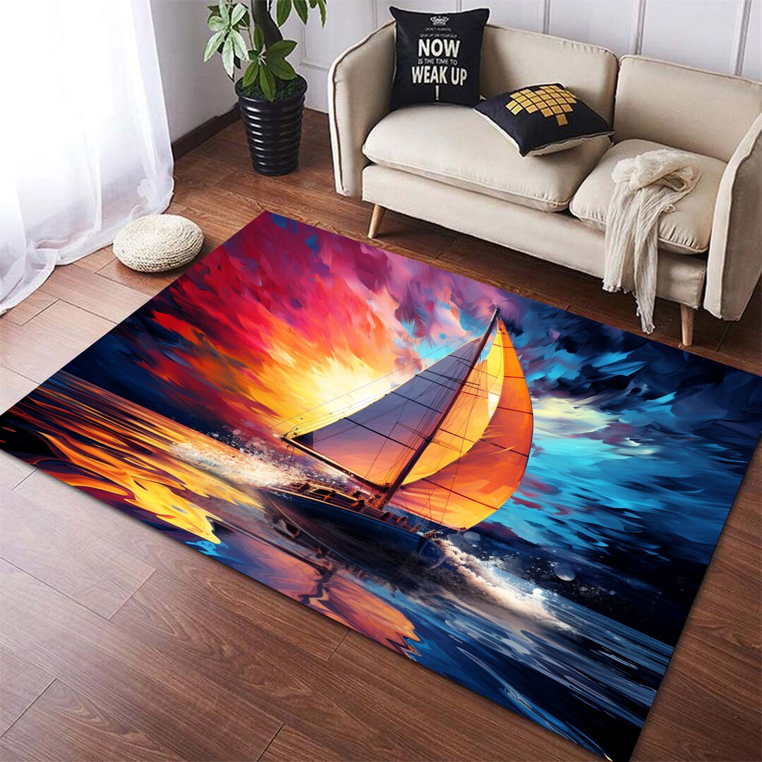 Sailboat Rug, Yacht Rug, Catamaran Rug, Painting Sailboat Rug, Sailboat ...