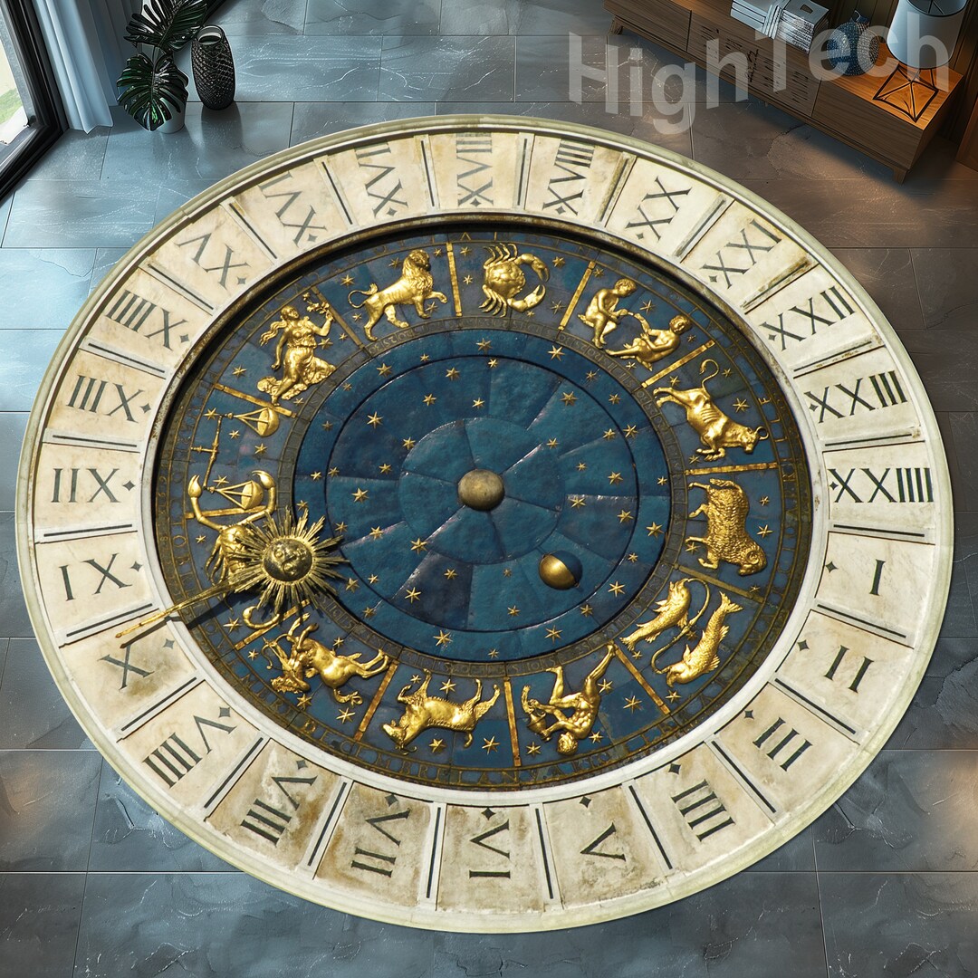 Venice Astrology Clock Rug, Astrology Rug, Zodiac Rug, Zodiac Area Rug ...
