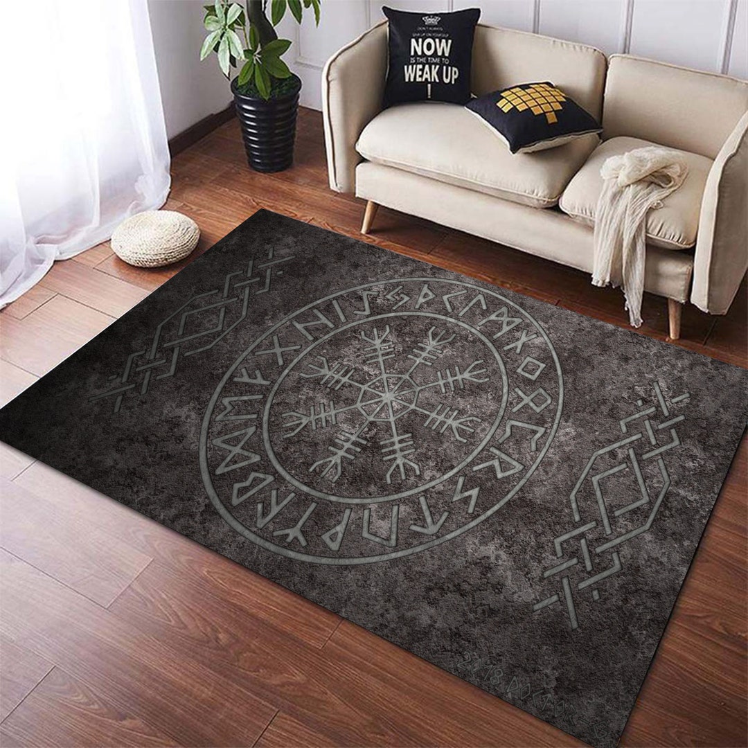 Viking Rug, Runic Symbol Rug, Vegvisir Symbol Rug, Runic Alphabet Rug ...
