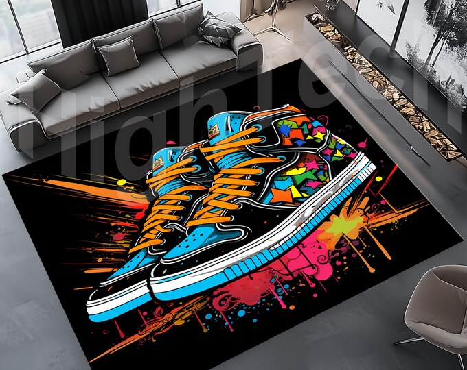Sneakers Pop Art Style Rug, Basketball Rug, Sneakers Area Rug, Sneakers ...