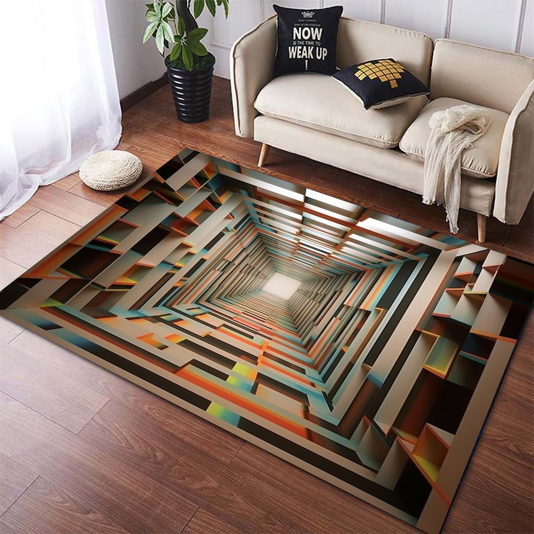 3D Rug, Illusion Rug, 3D Room in Living Room Rug, Optical Illusion Rug ...