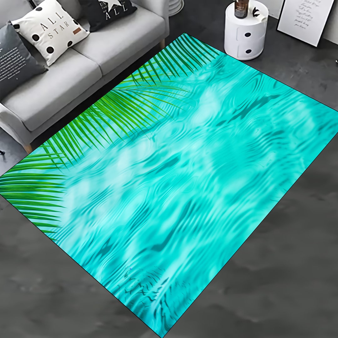 Water Rug, Palm Tree Leaves Rug, Water Texture Rug, Bright Water Rug ...