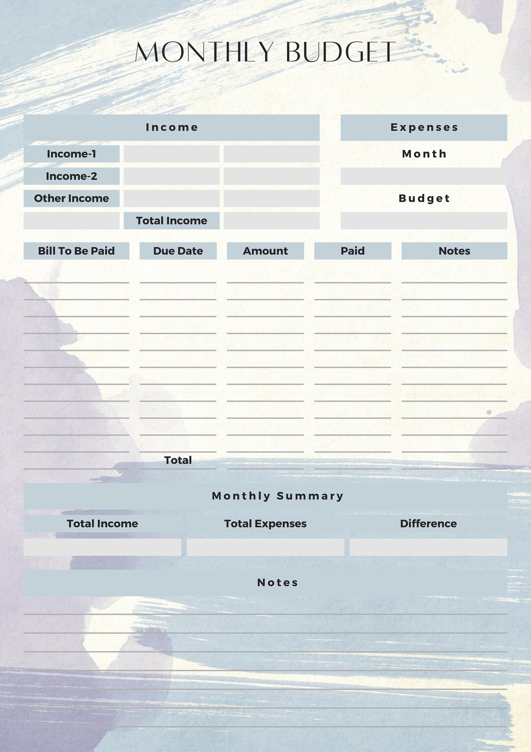 Printable Monthly Budget, Monthly Income & Expense Planner, Monthly ...