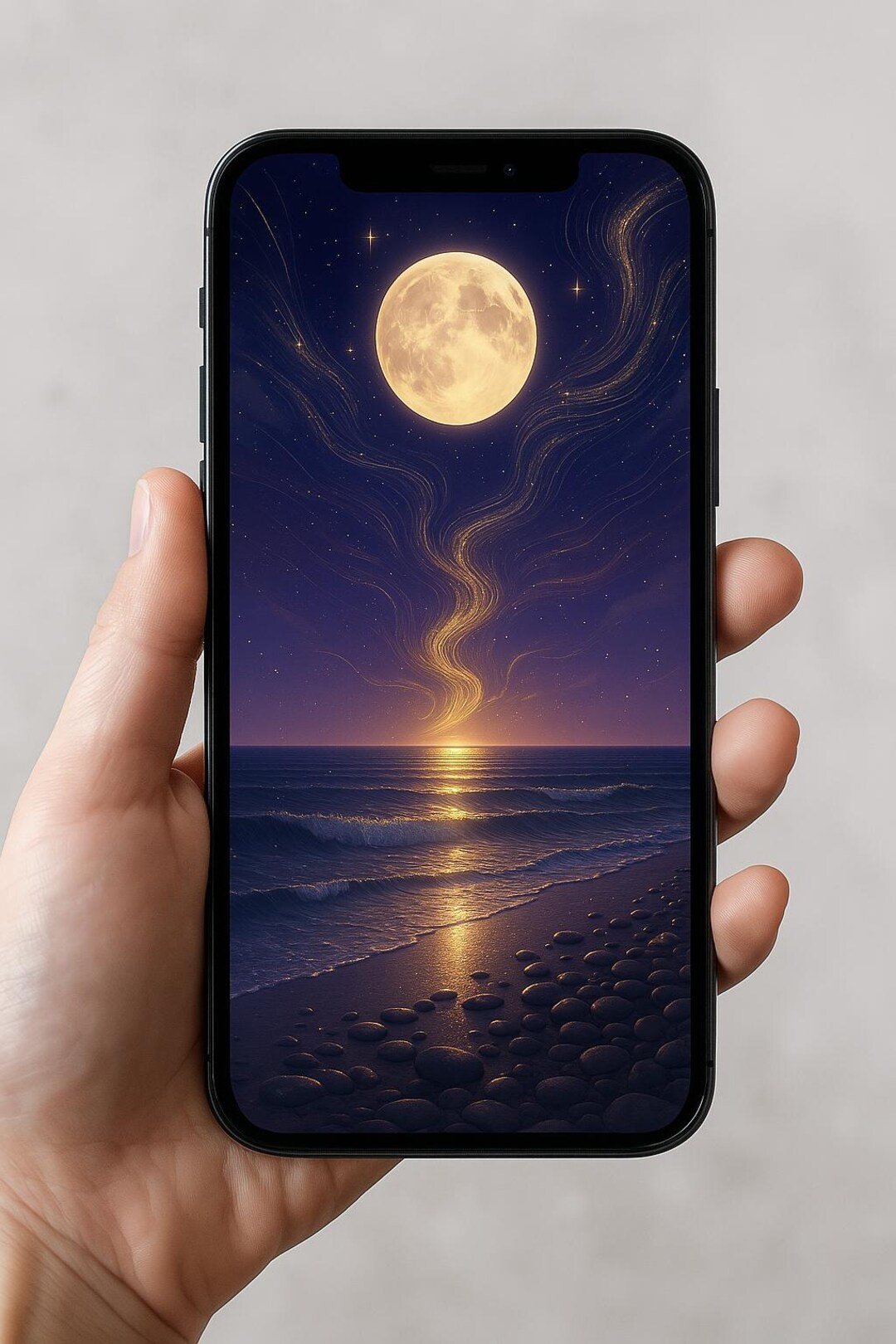 Celestial Moonlight Ocean Wallpaper | Digital Full Moon Lock Screen ...