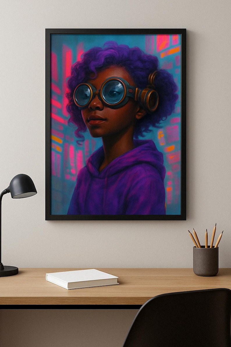 Afro Futuristic Cyberpunk Girl Poster | Digital Wall Art for Teen Room ...