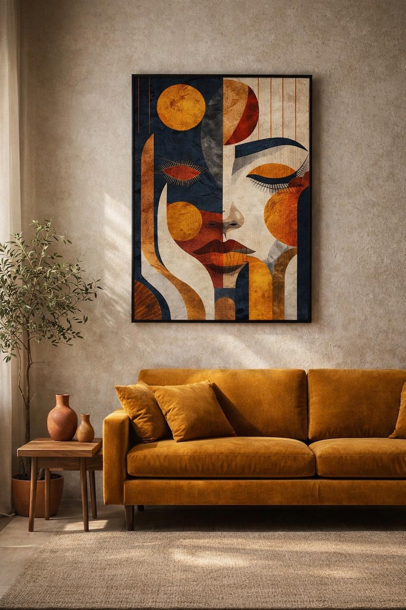 Black Woman Wall Art: Afrocentric Boho Geometric Portrait Printable ...