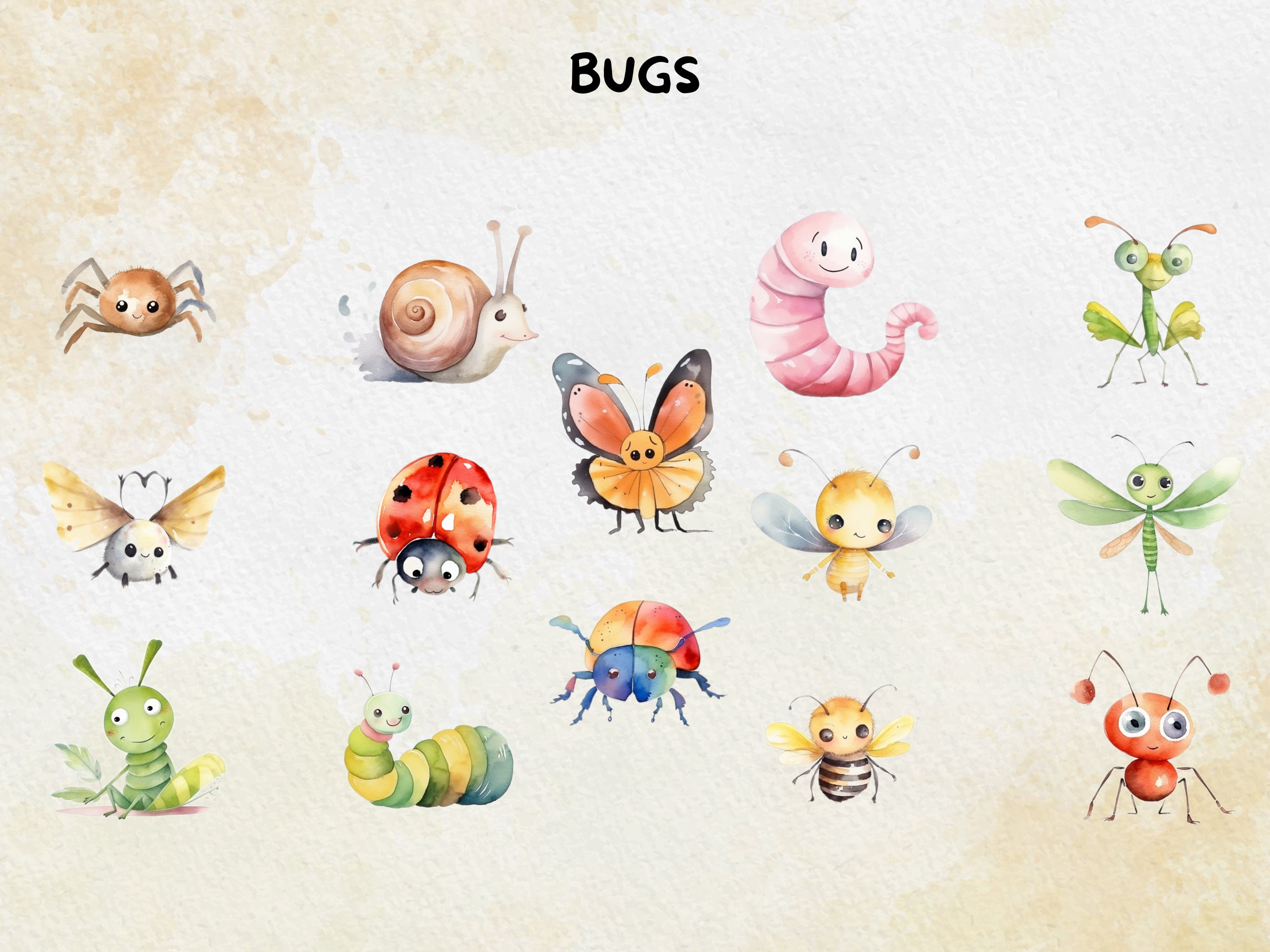 Watercolor Bugs Clipart, Watercolor Insects, Butterfly Clipart, Spring ...