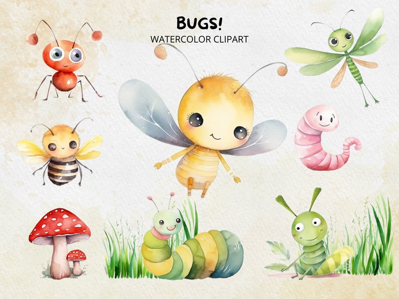 Watercolor Bugs Clipart, Watercolor Insects, Butterfly Clipart, Spring ...