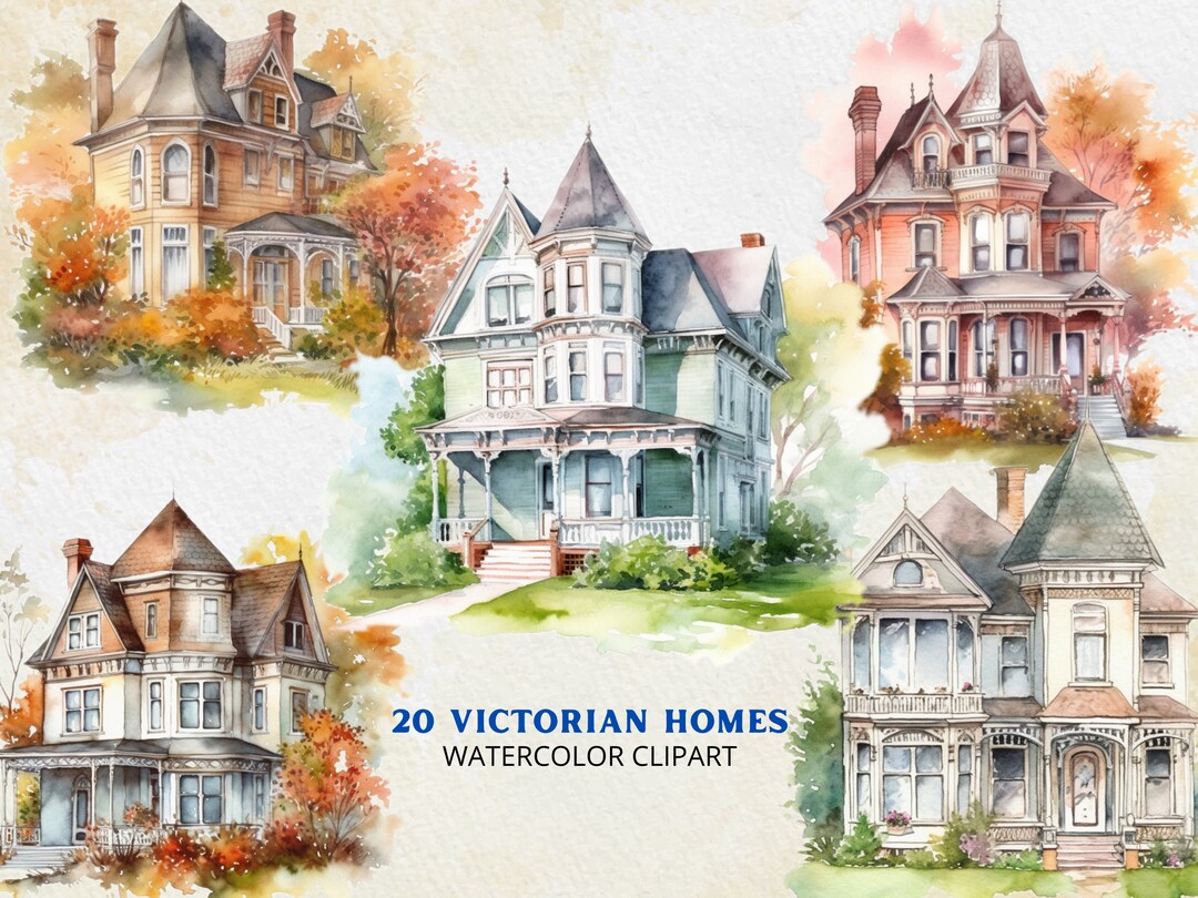 Victorian Houses Watercolor Clipart, Victorian Clipart, House Bundle ...