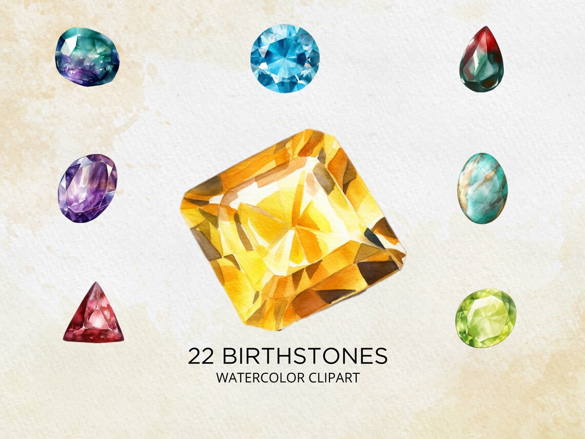 Birthstone Watercolor Clipart, Birthday Gemstones, Transparent PNG ...