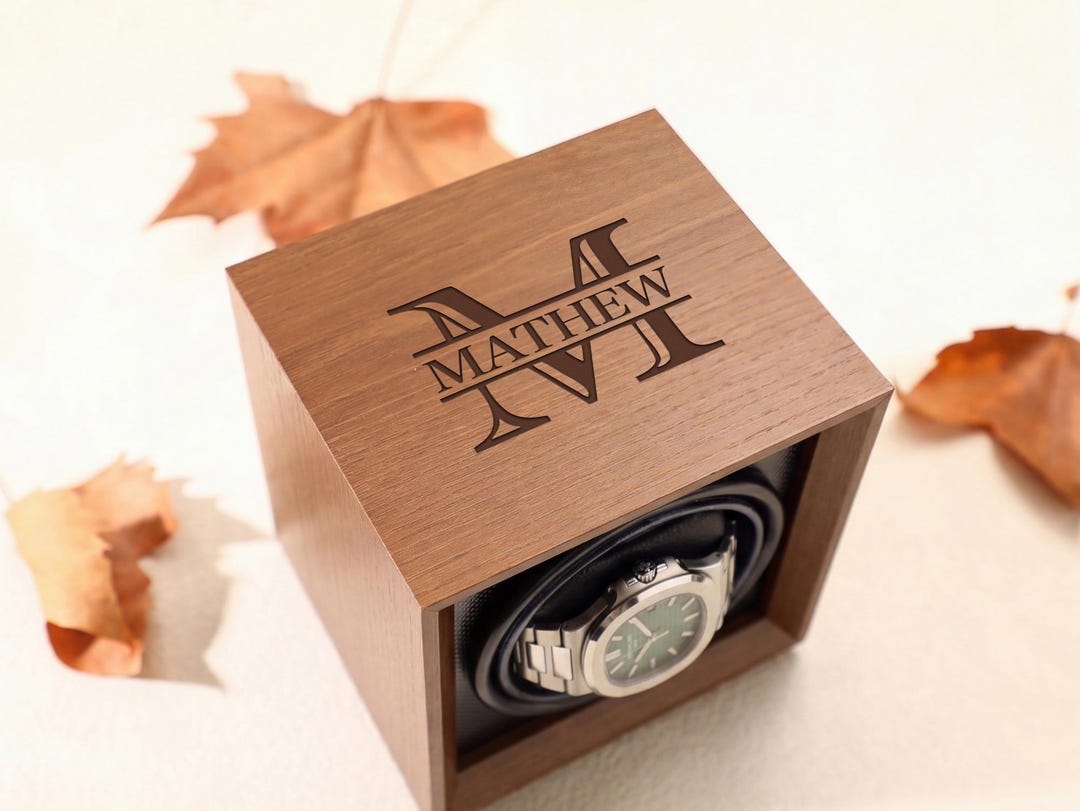Personalized Walnut Watch Winder for Automatic Watches, Silent Motor ...