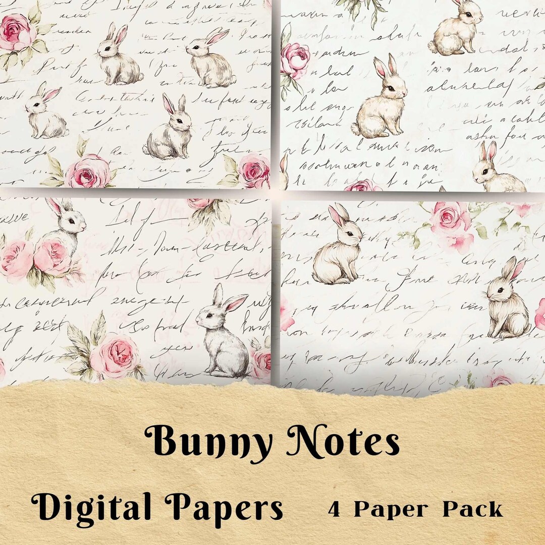 Bunny & Script Digital Paper: Easter Scrapbook (digital Download) - Etsy