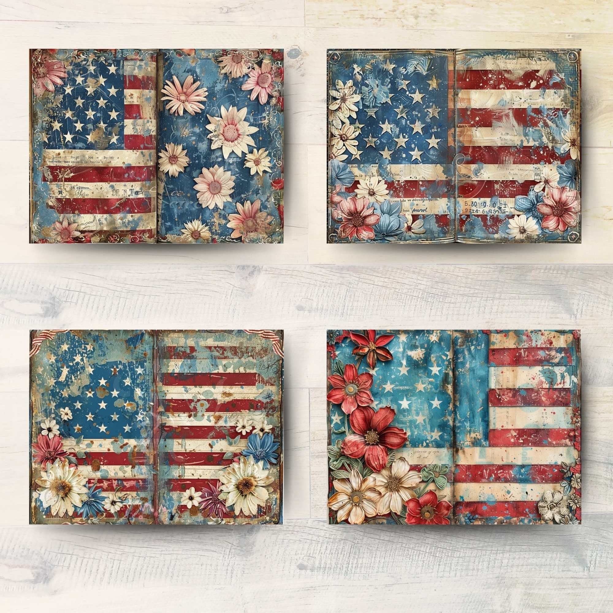 American Flag Pages, 4th of July Digital Paper, Independance Day Junk ...