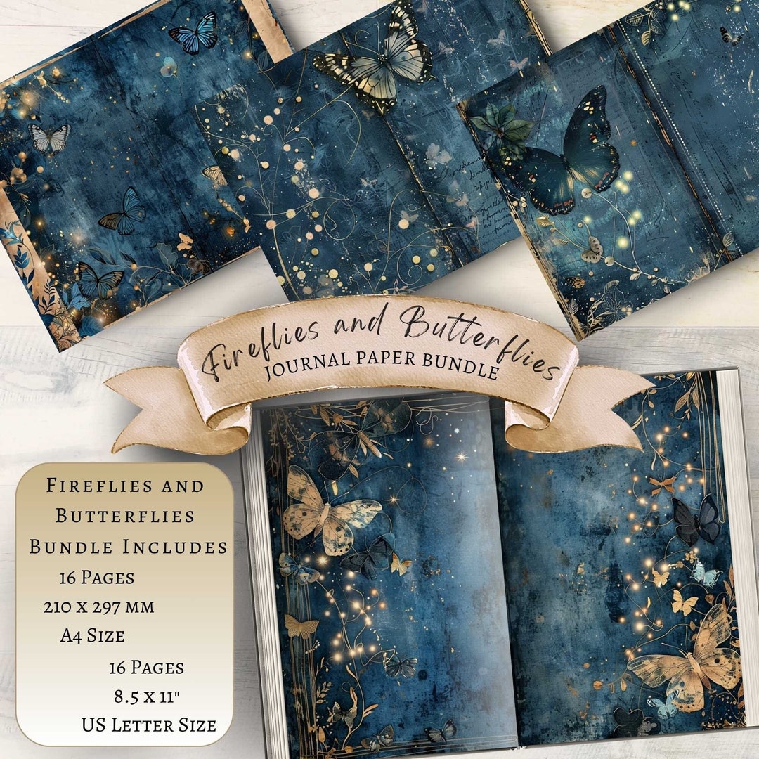 Fireflies Butterflies Journal Papers,blue Butterfly Digital Printable ...