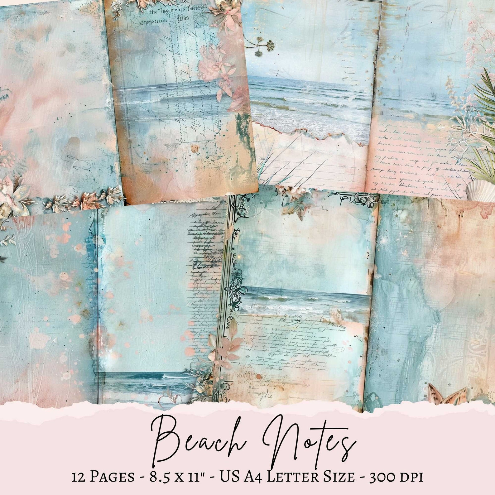 Beach Notes,coastal Journal Page,coastal Paper,beach Paper,beach Pages ...