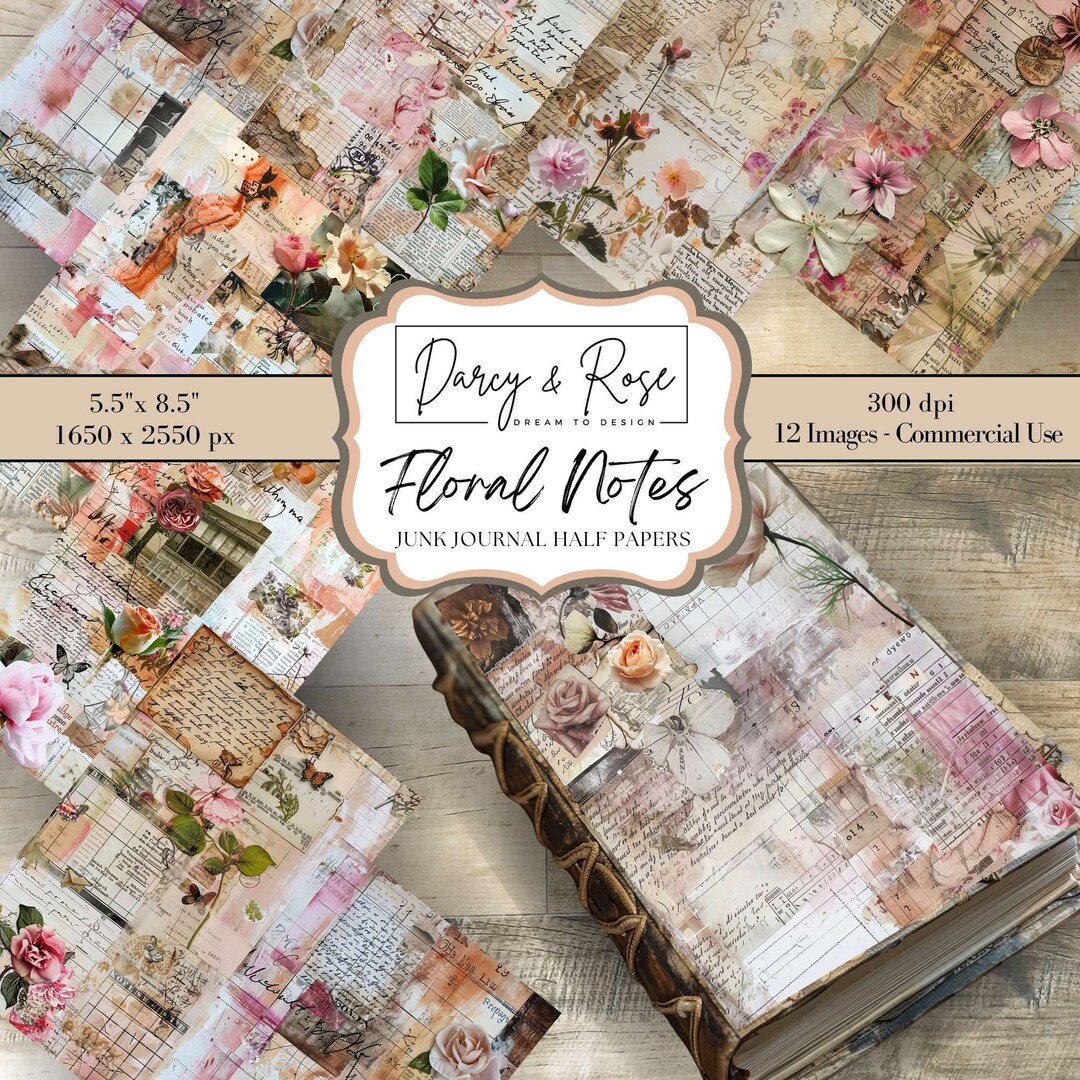 Floral Junk Journal Pages | Vintage Flower Junk Journal Kit | Printable ...