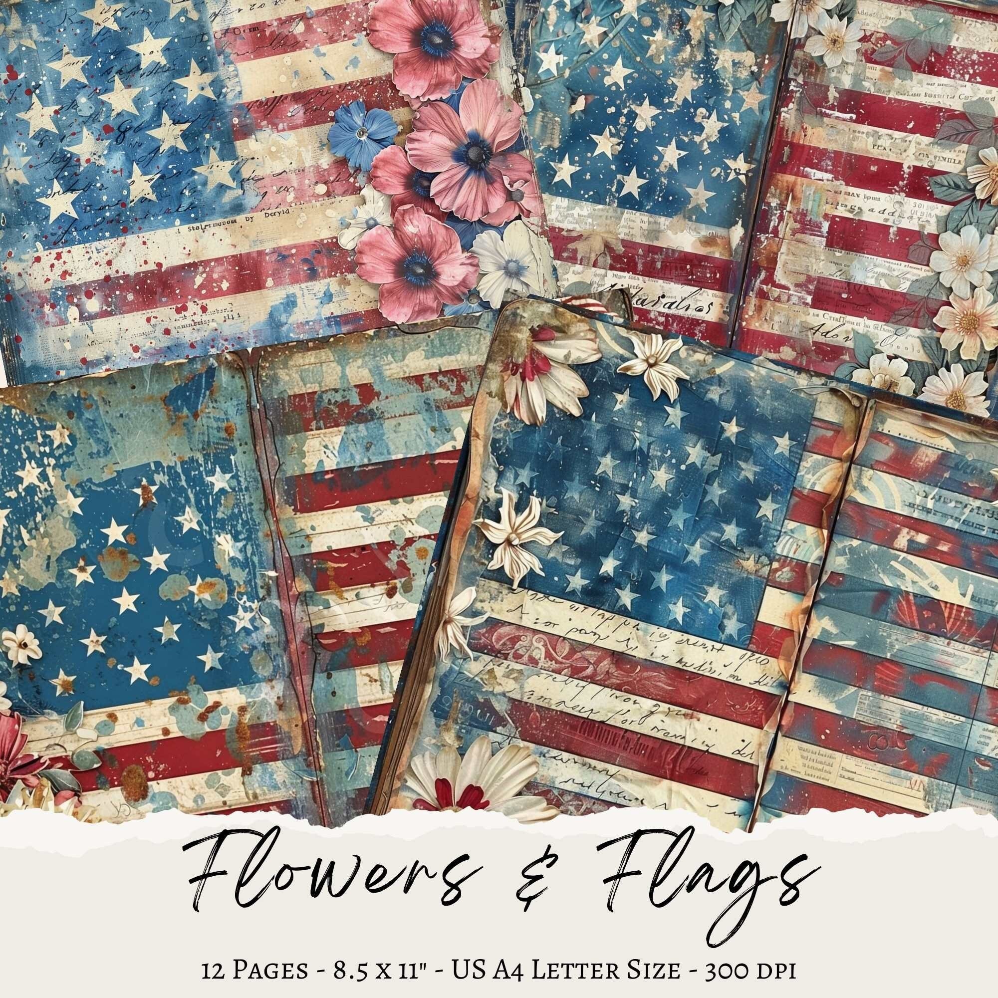 American Flag Pages, 4th of July Digital Paper, Independance Day Junk ...