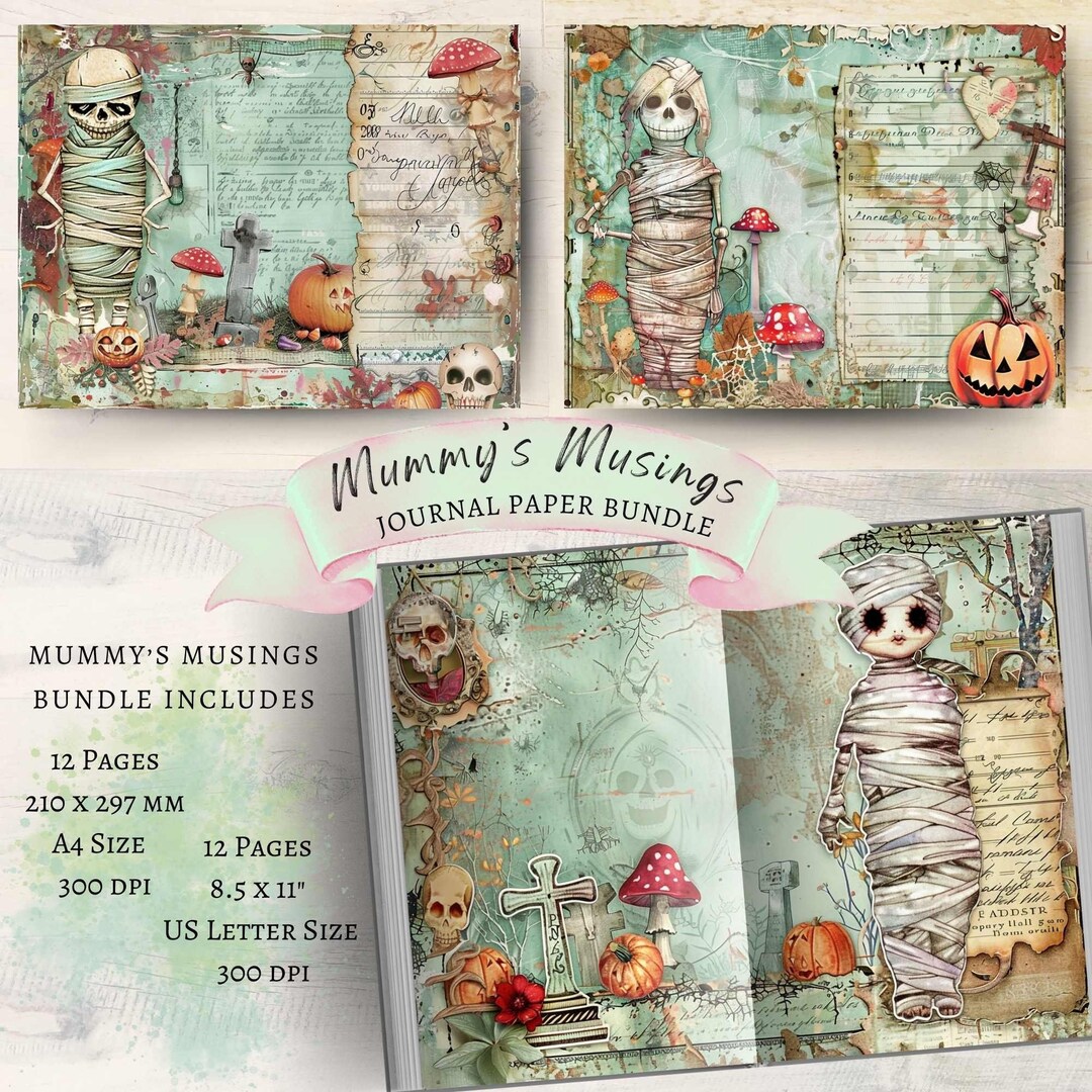 Mummy's Musings, Halloween Junk Journal, Mummy Journal Page, Halloween ...