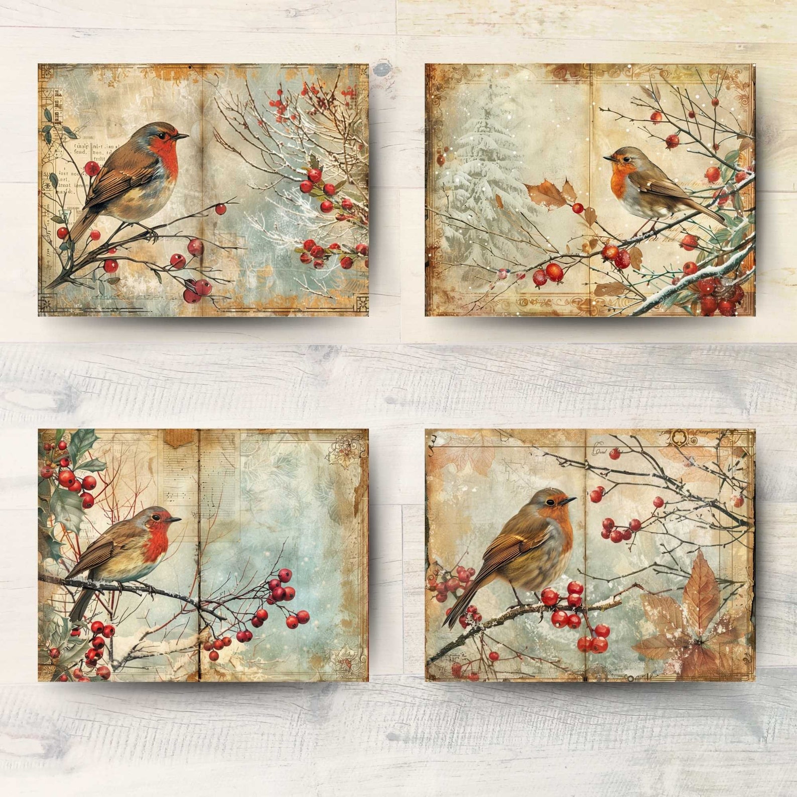 Snow Robin Junk Journal, Robin Bird Page, Robin Paper, Christmas Robin ...