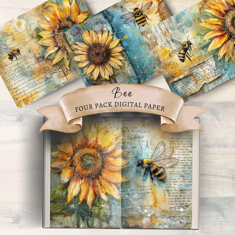 Bee, Junk Journal, Printable Journal, Digital Paper, Background Paper, Bee Ephemera, Scrapbook ...