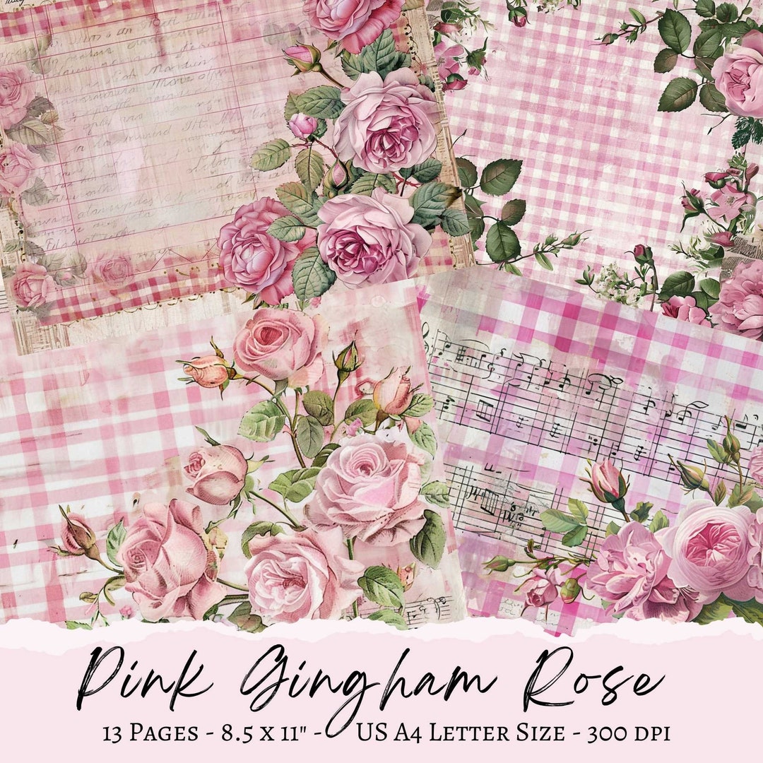 Pink Gingham Rose Junk Journal: Shabby Chic Ephemera (digital Download ...