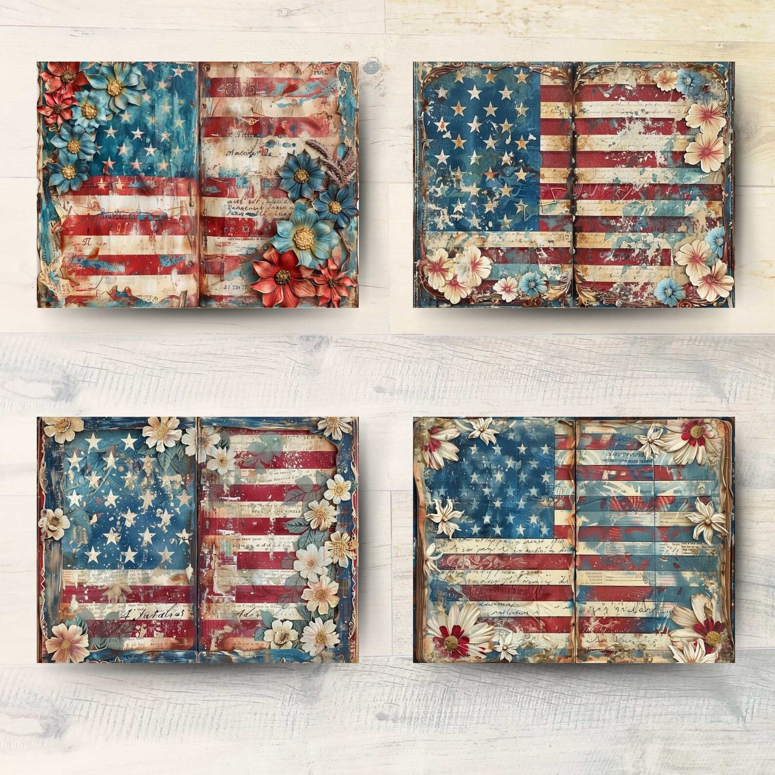 American Flag Pages, 4th of July Digital Paper, Independance Day Junk ...