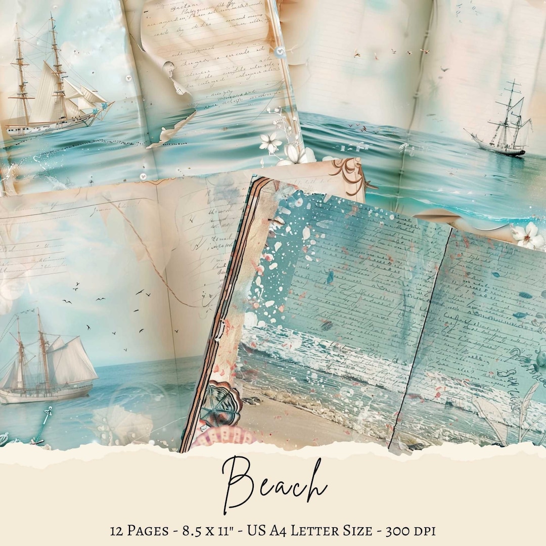 Beach Printable Coastal, Art Journal Pages, Junk Journal Supplies ...