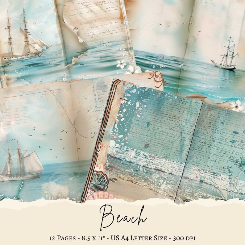 Beach Junk Journal Pages: Coastal Scrapbook Paper (digital Download) - Etsy