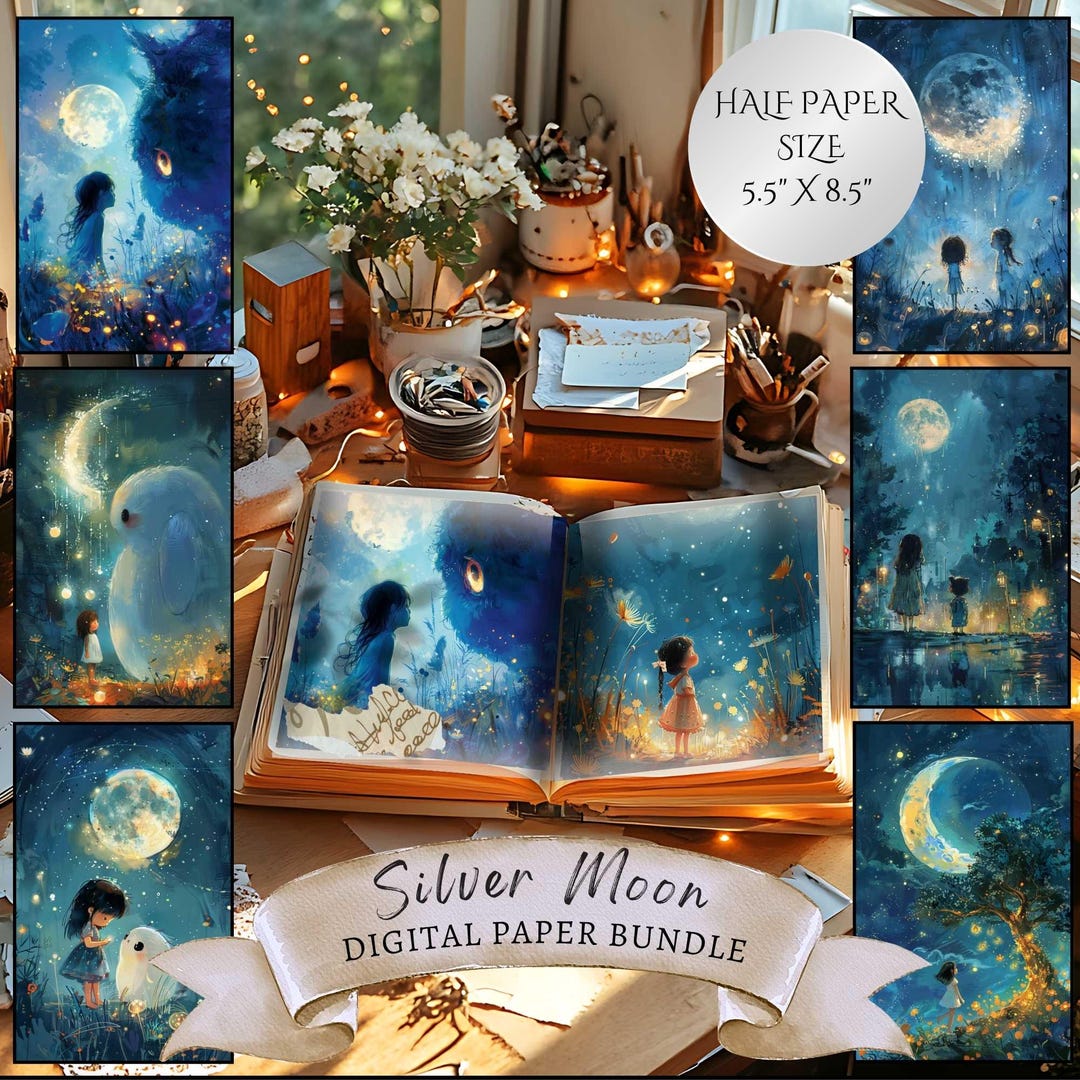 Silver Moon Junk Journal, Printable Paper, Digital Download, Shabby ...