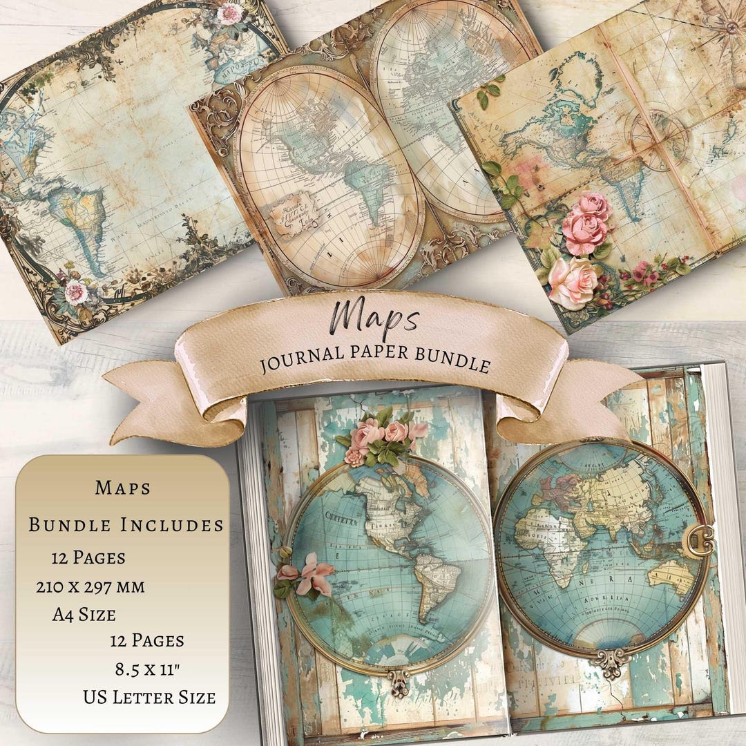 Map Junk Journal Paper: Vintage Cartography Ephemera (digital Download ...