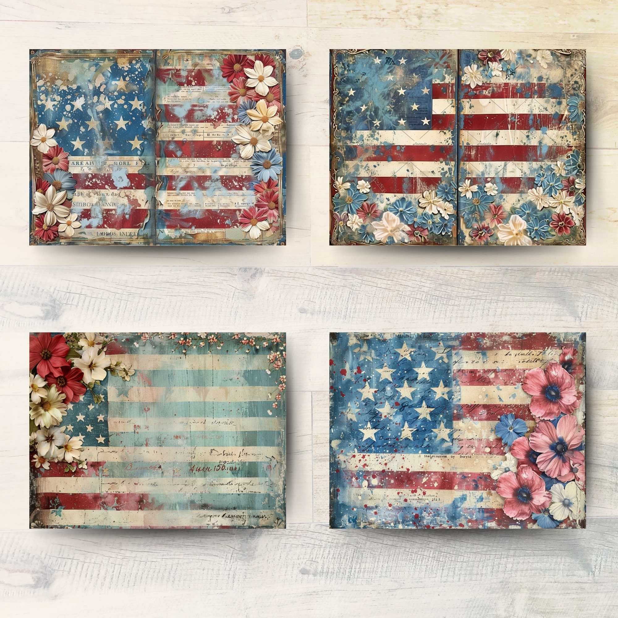 American Flag Pages, 4th of July Digital Paper, Independance Day Junk ...