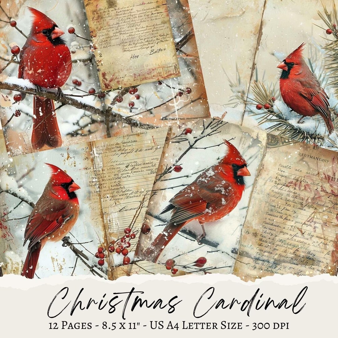 Red Cardinal, Junk Journal, Printable Paper Page, Scrapbooking Supply ...