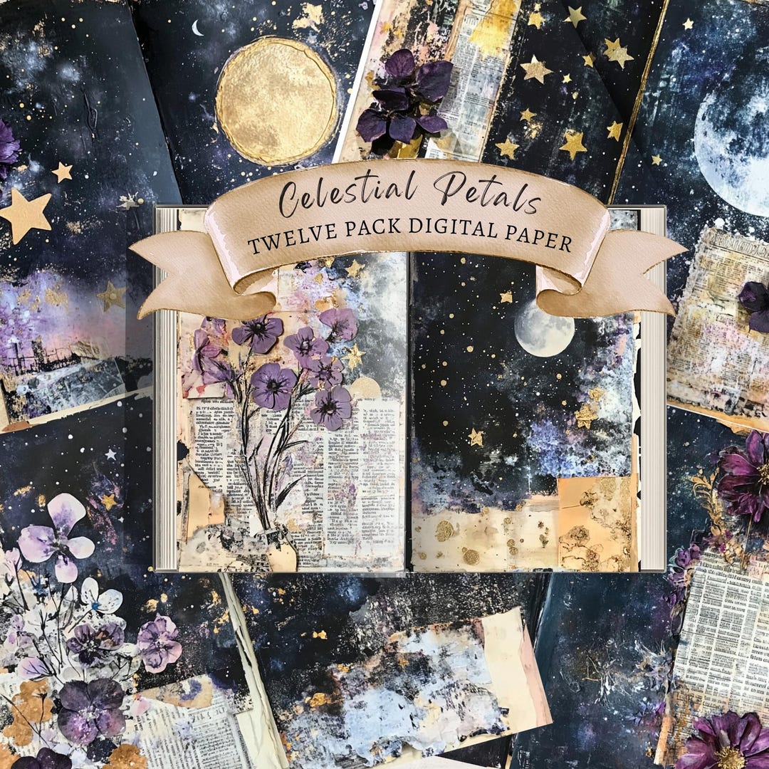 Celestial Petals Printable Junk Journal Pages,celestial Moon Themed ...