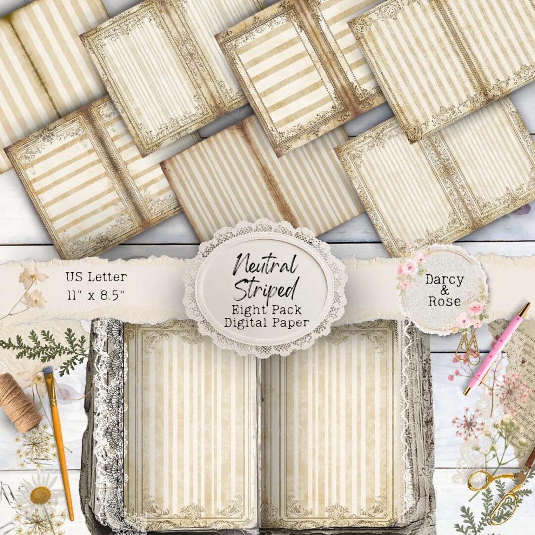 Neutral Beige Striped Journal Pages, Print at Home, Striped Scrapbook ...