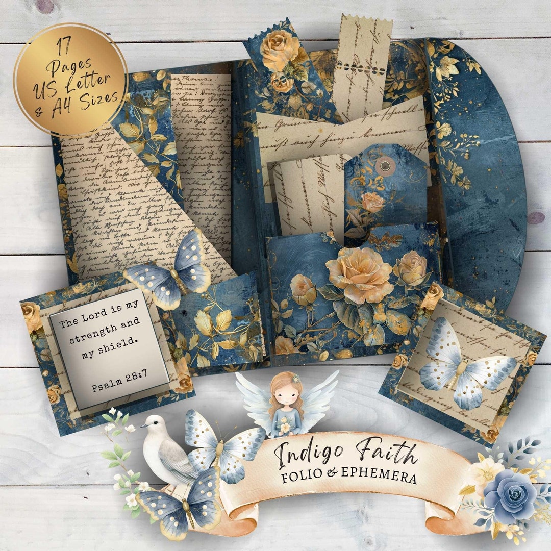Indigo Faith Journal Kit: Christian Ephemera, Prayer Cards (printable ...
