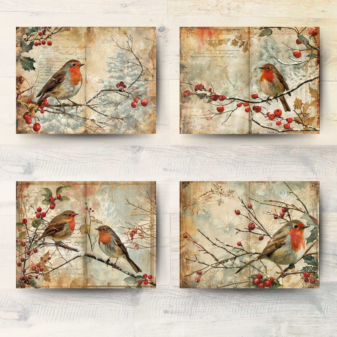 Snow Robin Junk Journal, Robin Bird Page, Robin Paper, Christmas Robin ...