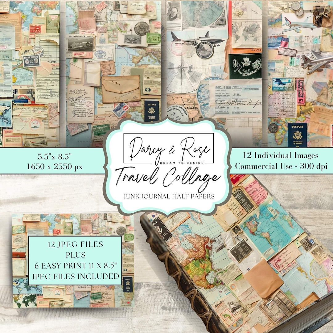 Travel, Junk Journal, Digital Paper, Collage, Ephemera, Maps, Ocean ...