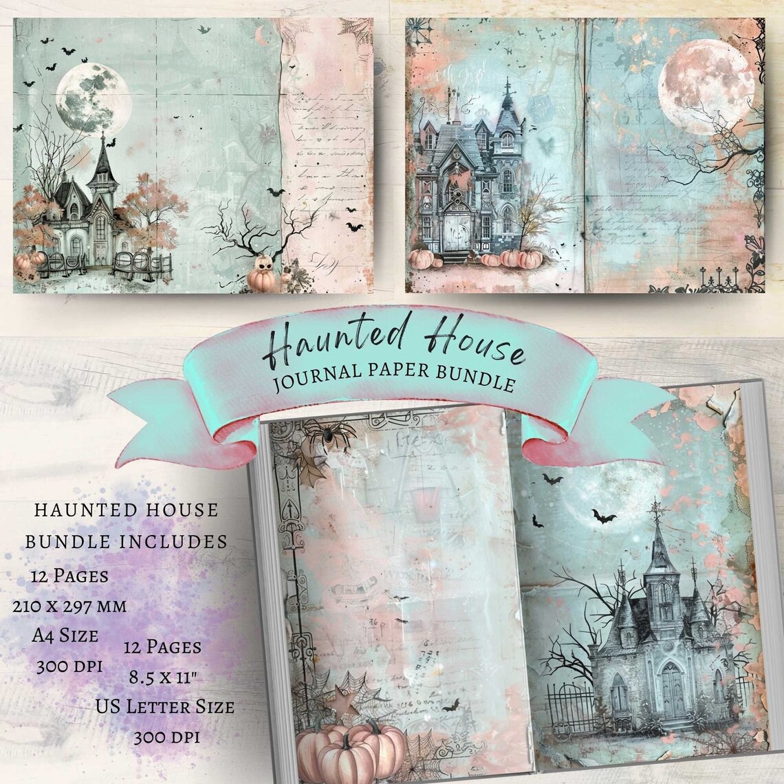 Haunted House, Junk Journal, Printable Paper Page, Digital Download ...