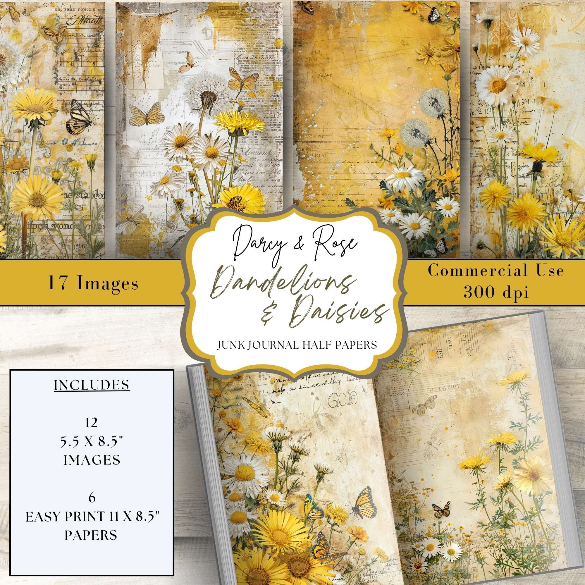 Dandelions and Daisies Journal Paper, Daisy Digital Background, Daisy ...