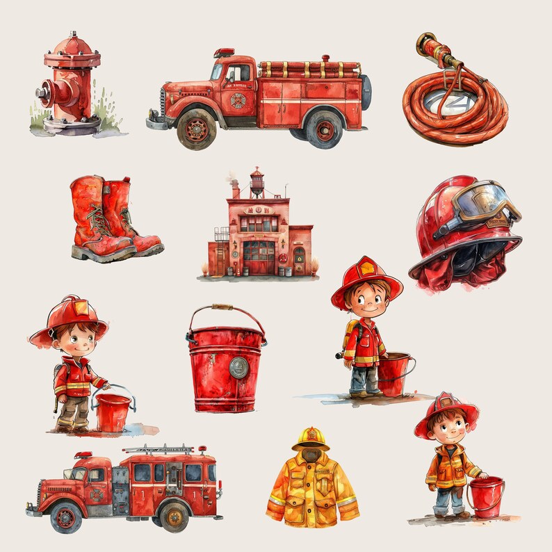 Firefighter Clipart Bundle, Firefighter Clipart, Fire Truck Clipart ...