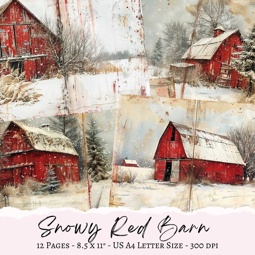 Snowy Red Barn, Junk Journal, Red Barn, Paper Craft, Digital Paper ...
